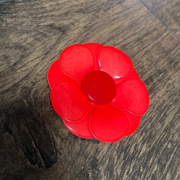 Jewelry | Vintage Neon Red Metal Flower Brooch | Poshmark